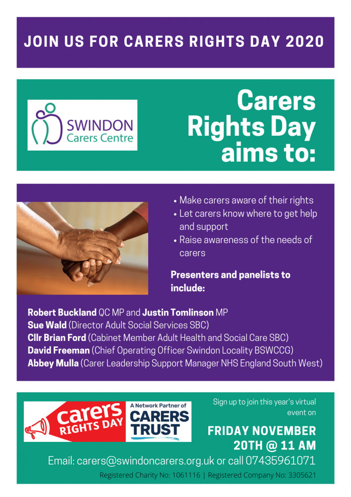 Invitation to join Swindon Carers Centre online for Carers Rights Day
