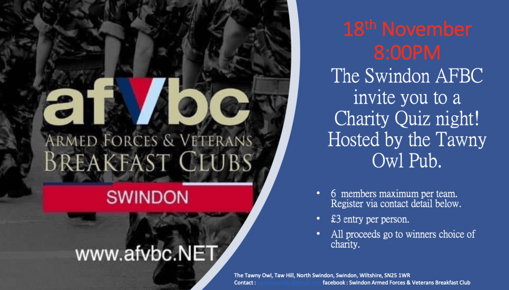 Swindon's Armed Forces & Veterans invite public to a charity quiz night Swindon's Armed Forces & Veterans invite public to a charity quiz night