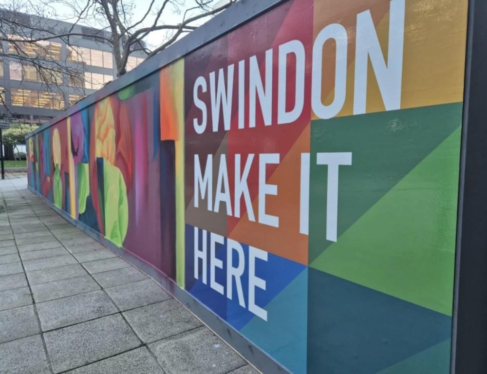 Regeneration site hoardings brighten town centre